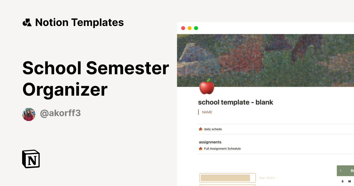 School Semester Organizer Template by Alanna | Notion Marketplace