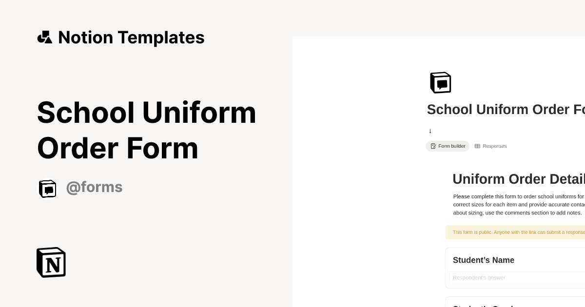 School Uniform Order Form Template | Notion Marketplace