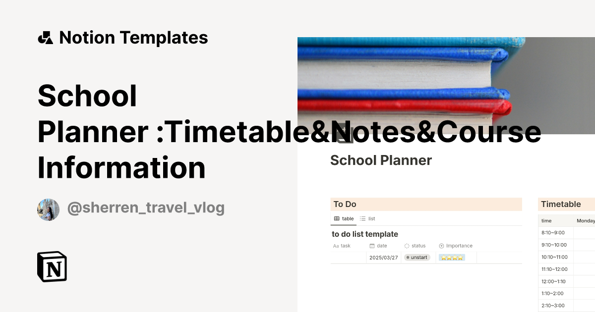 School Planner :Timetable&Notes&Course Information Template | Notion ...