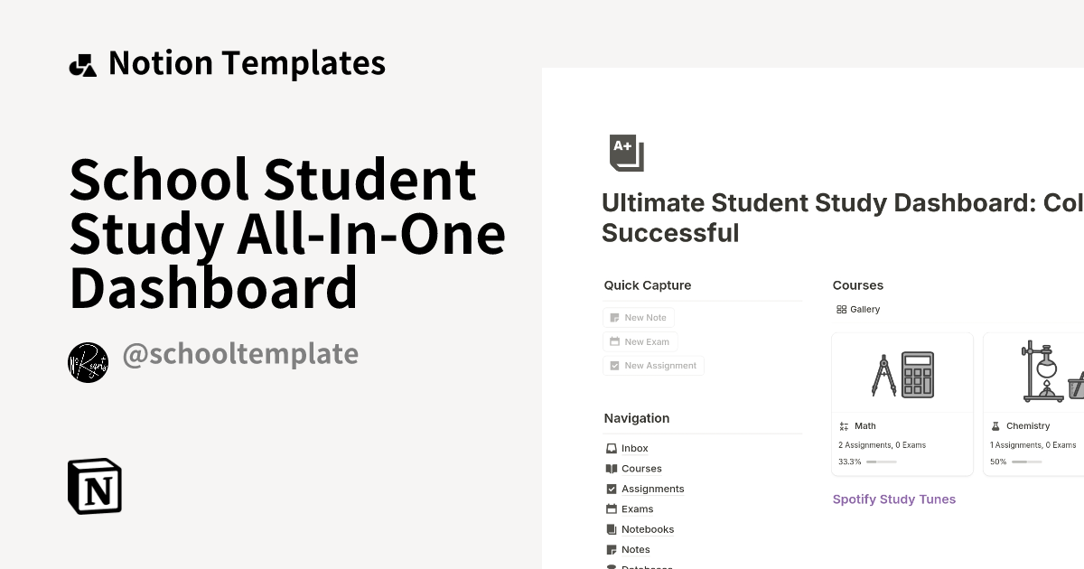 School Student Study All-In-One Dashboard Template | Notion Marketplace