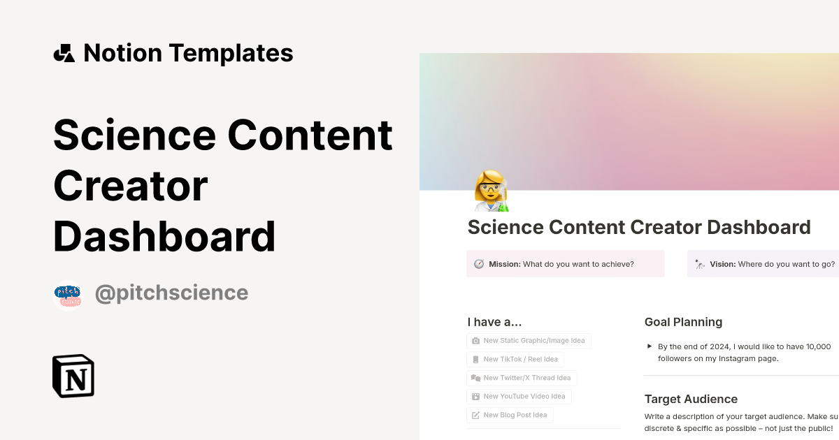 Science Content Creator Dashboard Template | Notion Marketplace