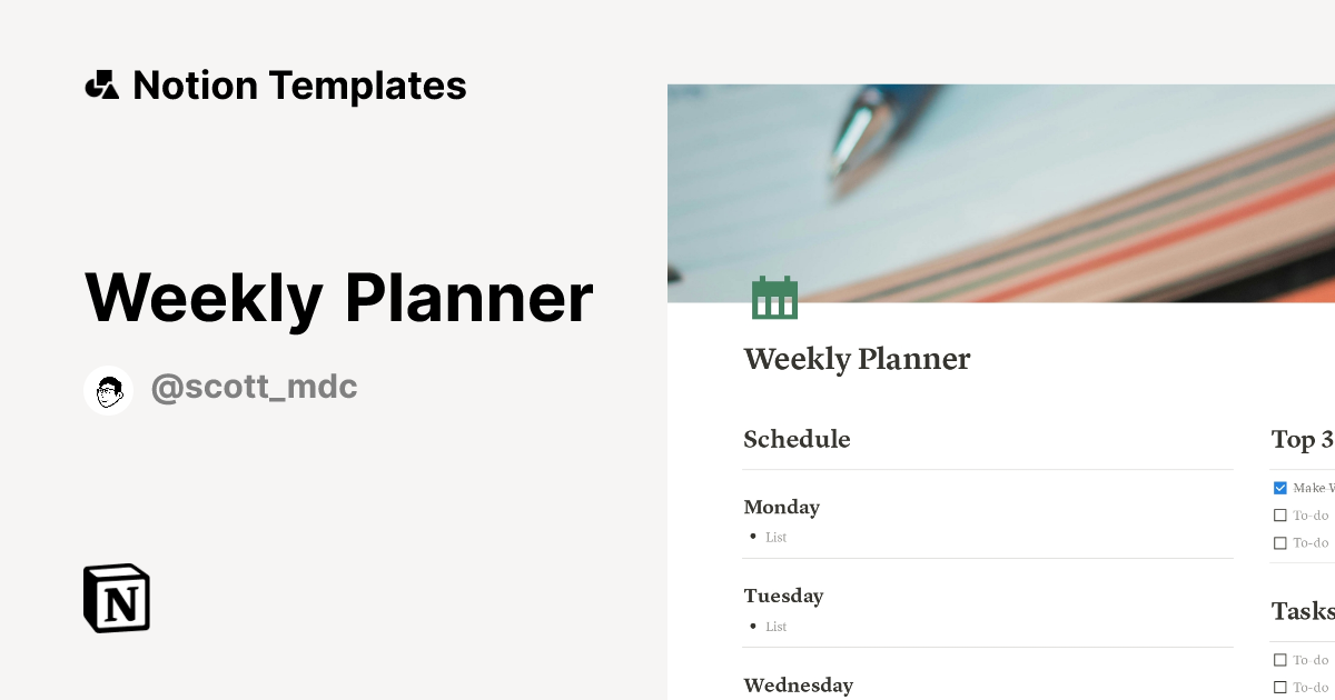 Weekly Planner Template | Notion Marketplace