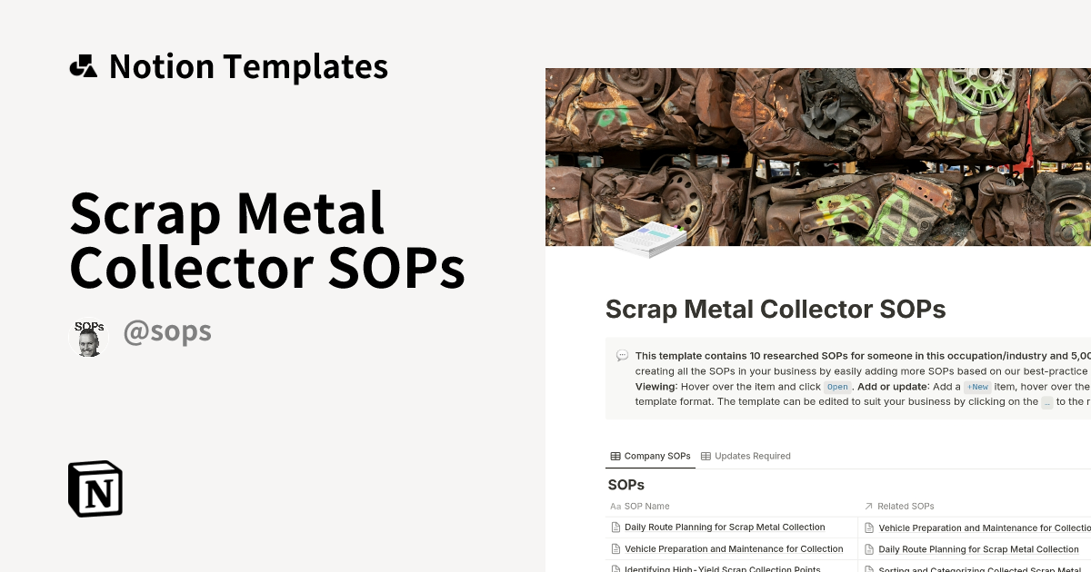 Scrap Metal Collector SOPs Template by SOPs | Notion Marketplace