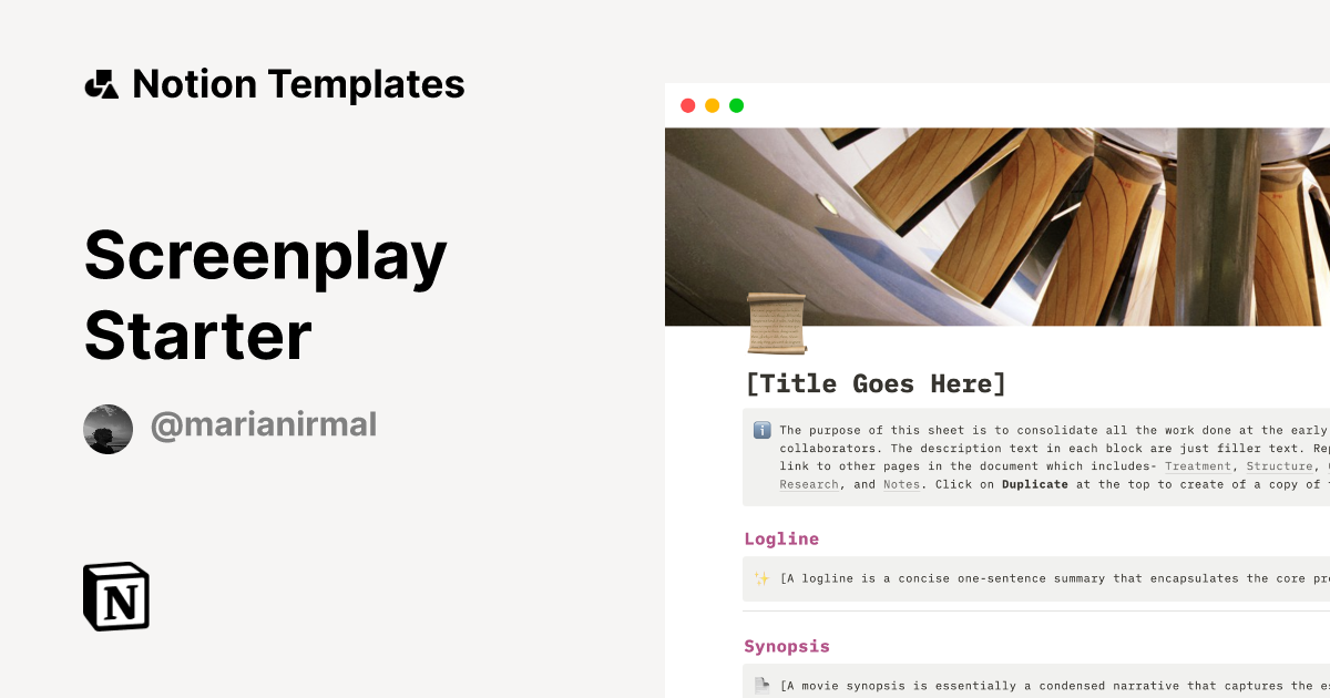 Screenplay Starter Template | Notion Marketplace