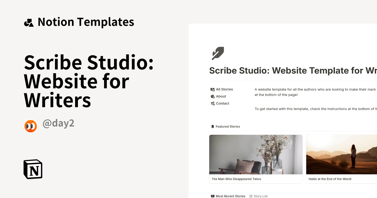 Scribe Studio: Website for Writers Template | Notion Marketplace