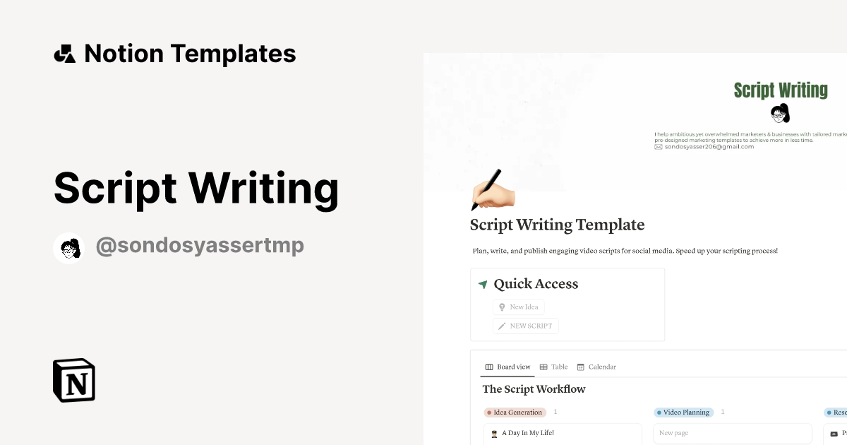 Script Writing Template by Sondos Yasser | Notion Marketplace