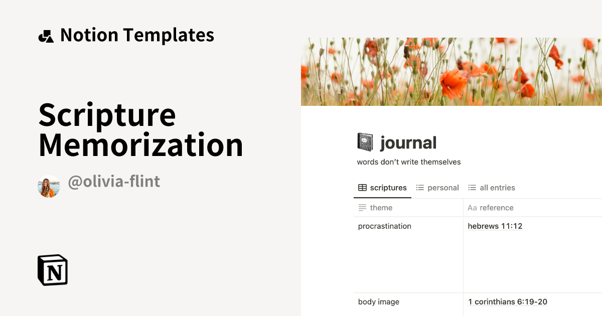 Scripture Memorization Template by Olivia Flint | Notion Marketplace