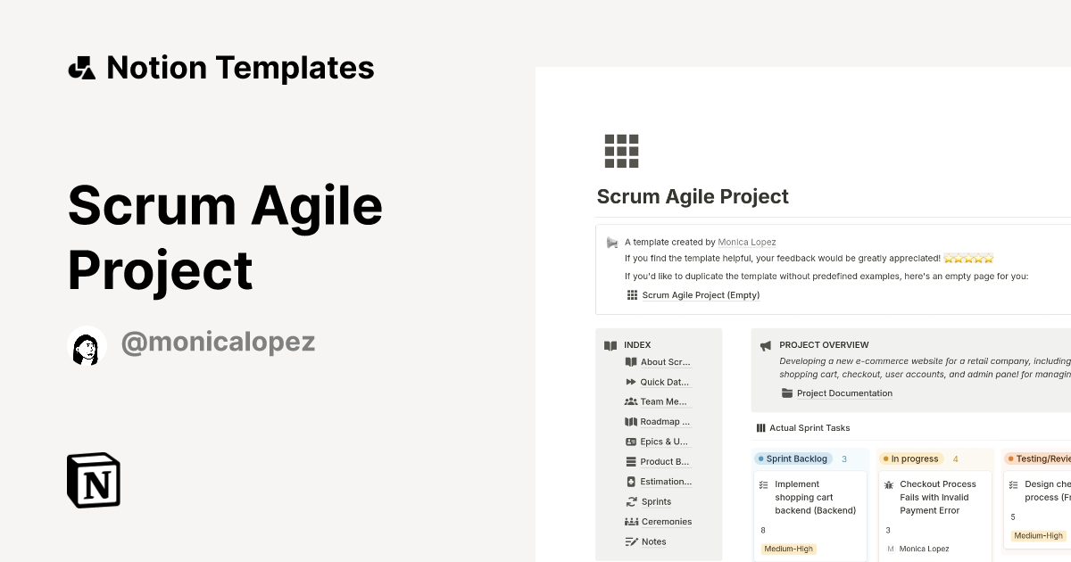 Scrum Agile Project Template by Monica Lopez | Notion Marketplace
