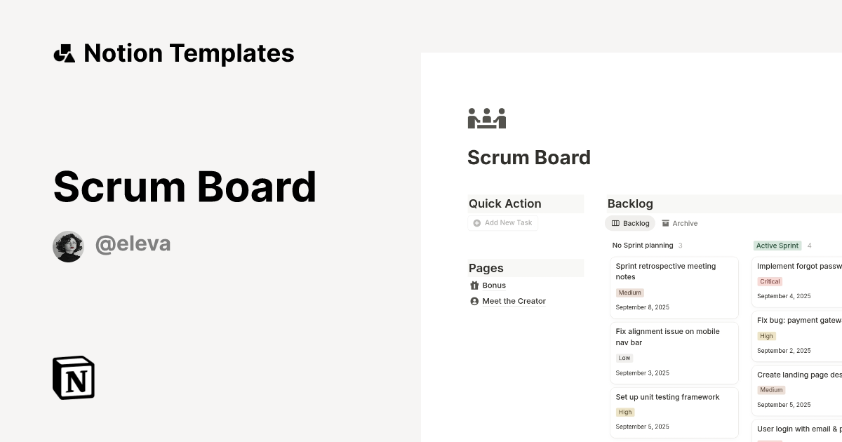 Scrum Board Template by ELEVA | Notion Marketplace