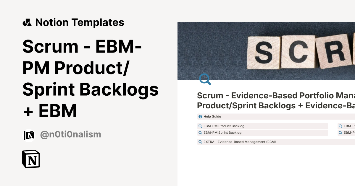 Scrum - EBM-PM Product/Sprint Backlogs + EBM Template | Notion Marketplace