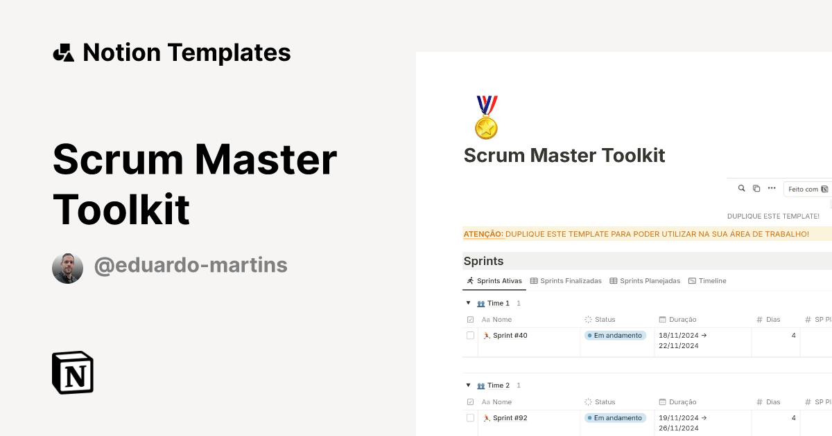Scrum Master Toolkit Template by Eduardo Martins | Notion Marketplace