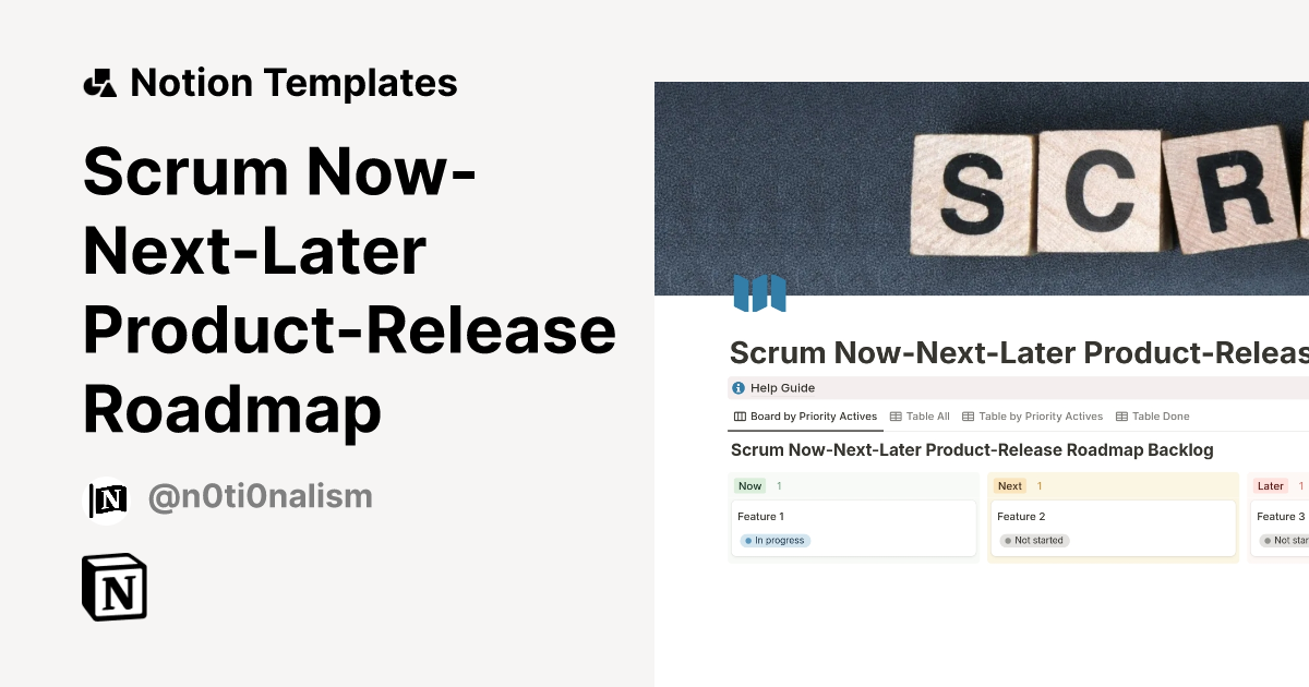 Scrum Now-Next-Later Product-Release Roadmap Template by N0TI0NALISM ...