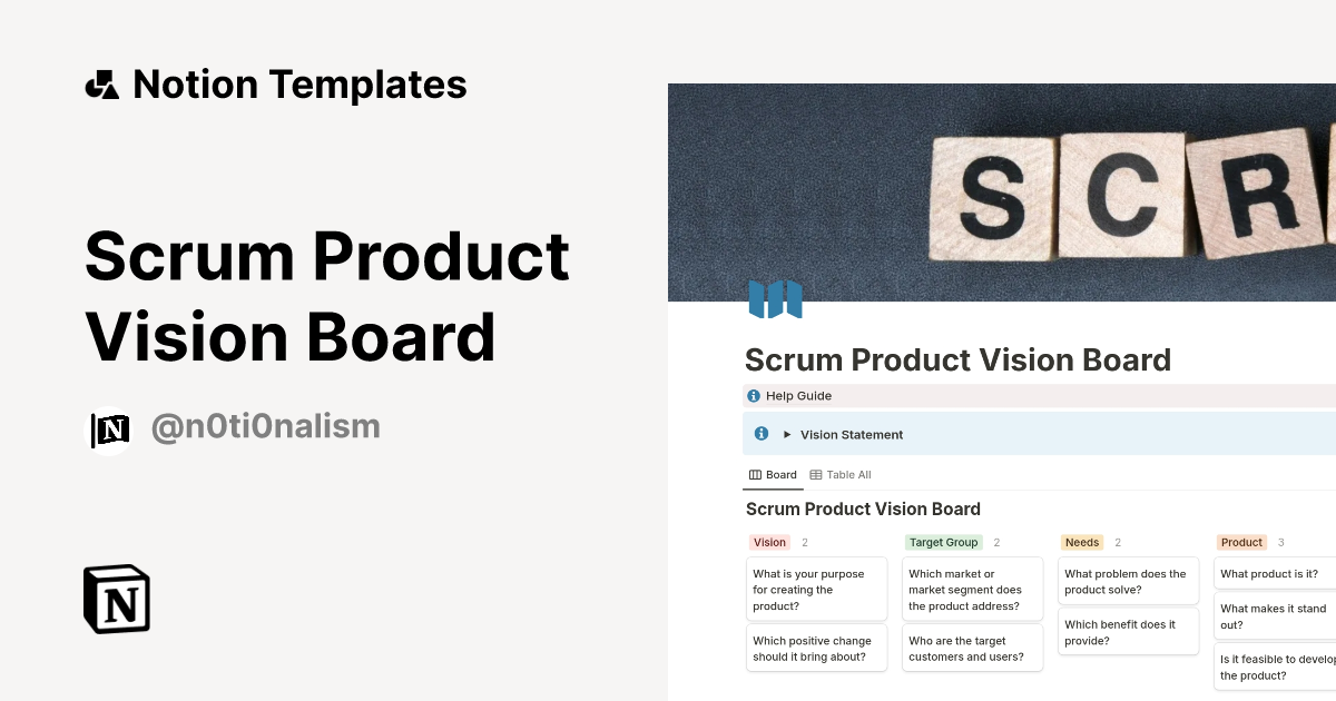 Scrum Product Vision Board Template by N0TI0NALISM - N0TI0NALIZE YOUR ...