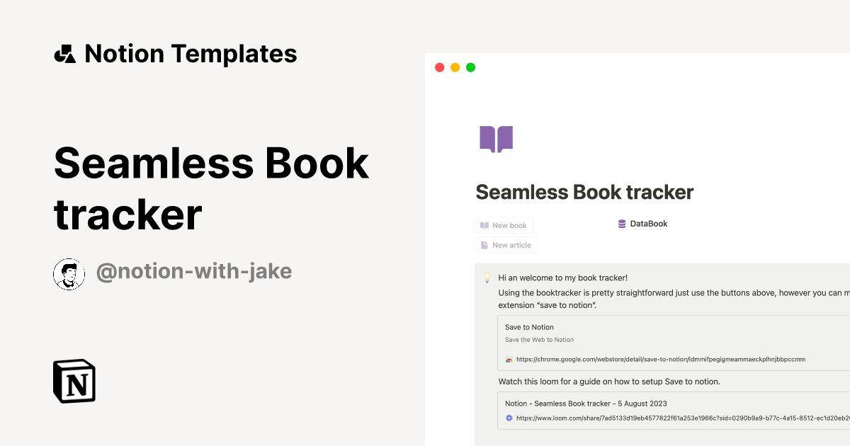 Seamless Book tracker Template by Notion With Jake | Notion Marketplace