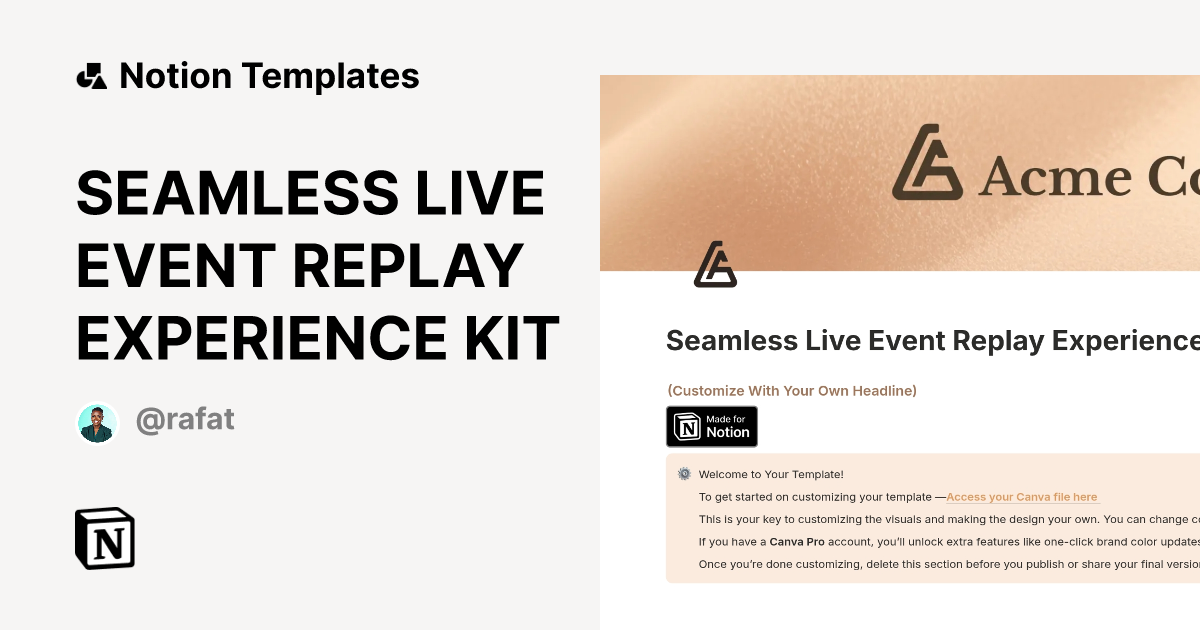 SEAMLESS LIVE EVENT REPLAY EXPERIENCE KIT Template | Notion Marketplace