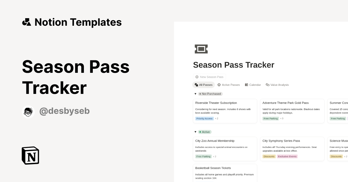 Season Pass Tracker Template | Notion Marketplace