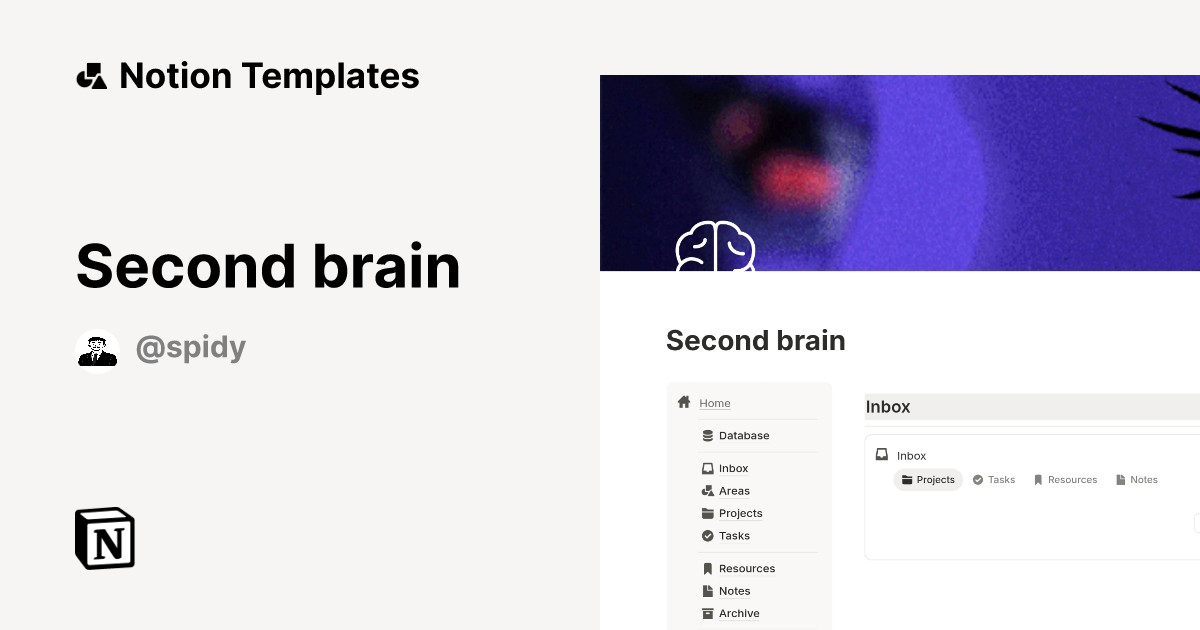 Second brain Template by Spidy | Notion Marketplace