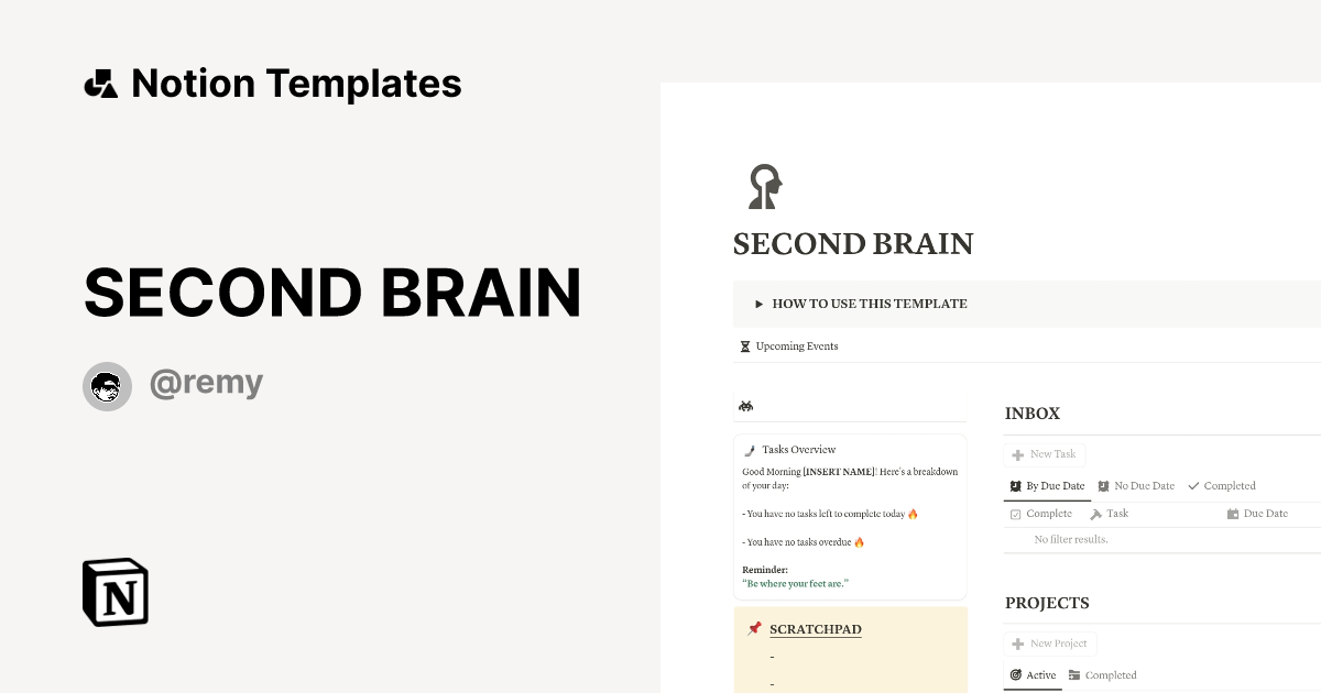 SECOND BRAIN Template by Remy | Notion Marketplace