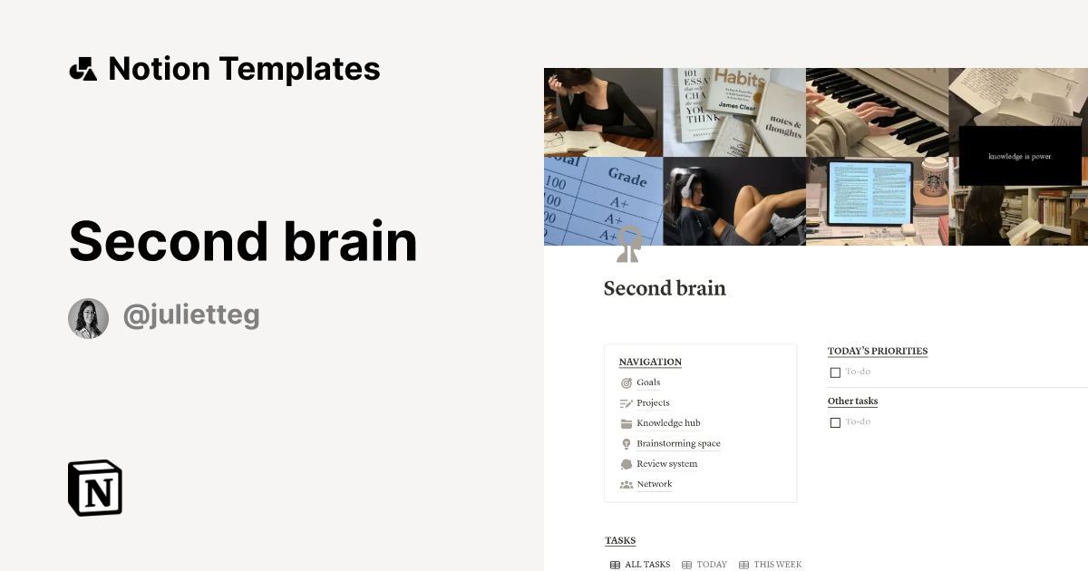 Second brain Template by Juliette | Notion Marketplace