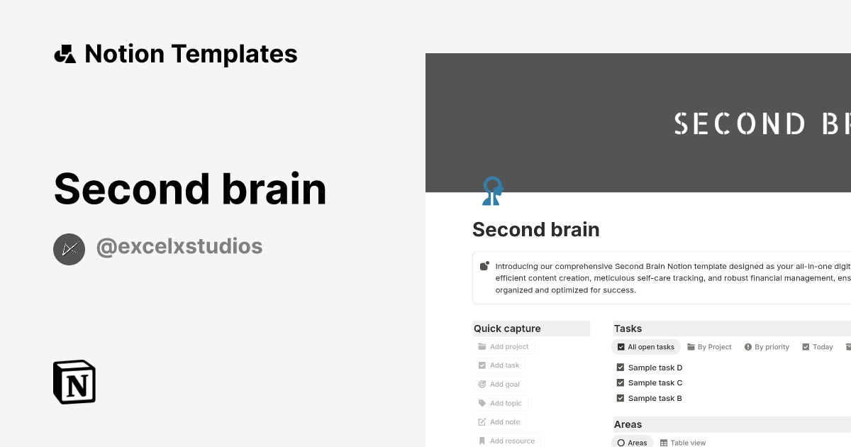 Second brain Template by Excel Studios | Notion Marketplace