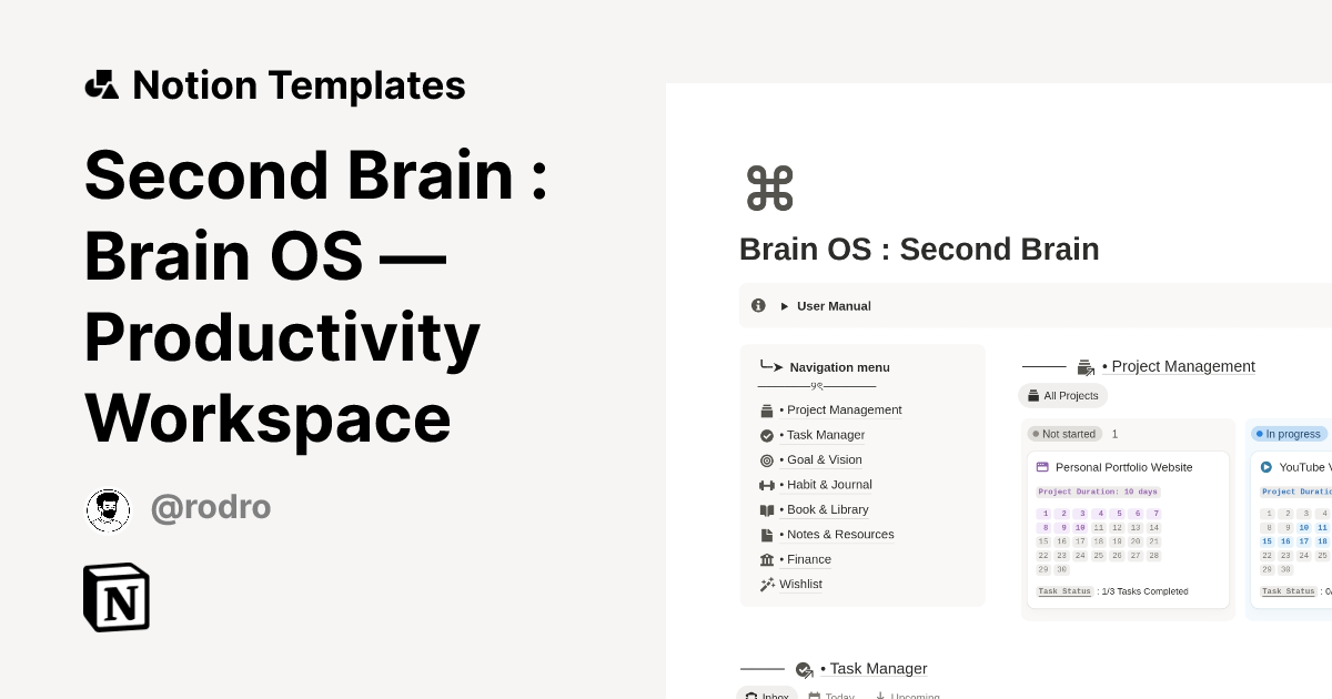 Second Brain : Brain OS — Productivity Workspace Template | Notion ...