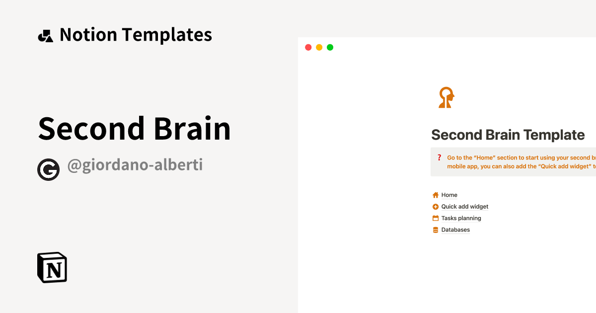 Second Brain Template by Giordano Alberti | Notion Marketplace
