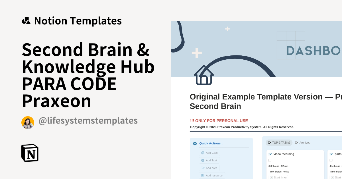 Second Brain & Knowledge Hub PARA CODE Praxeon Template by Olga ...