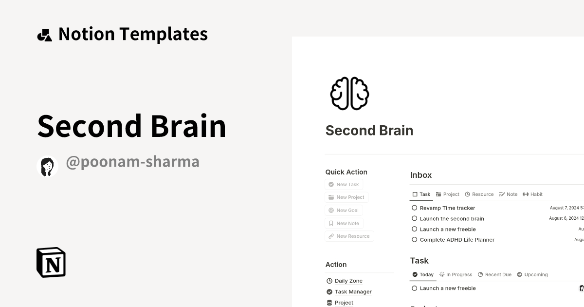 Second Brain Template by Poonam Sharma | Notion Marketplace