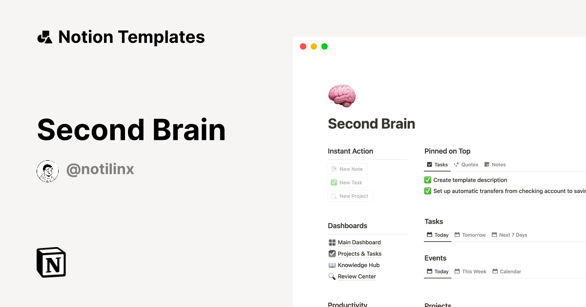 Second Brain Template by NotiLinx | Notion Marketplace