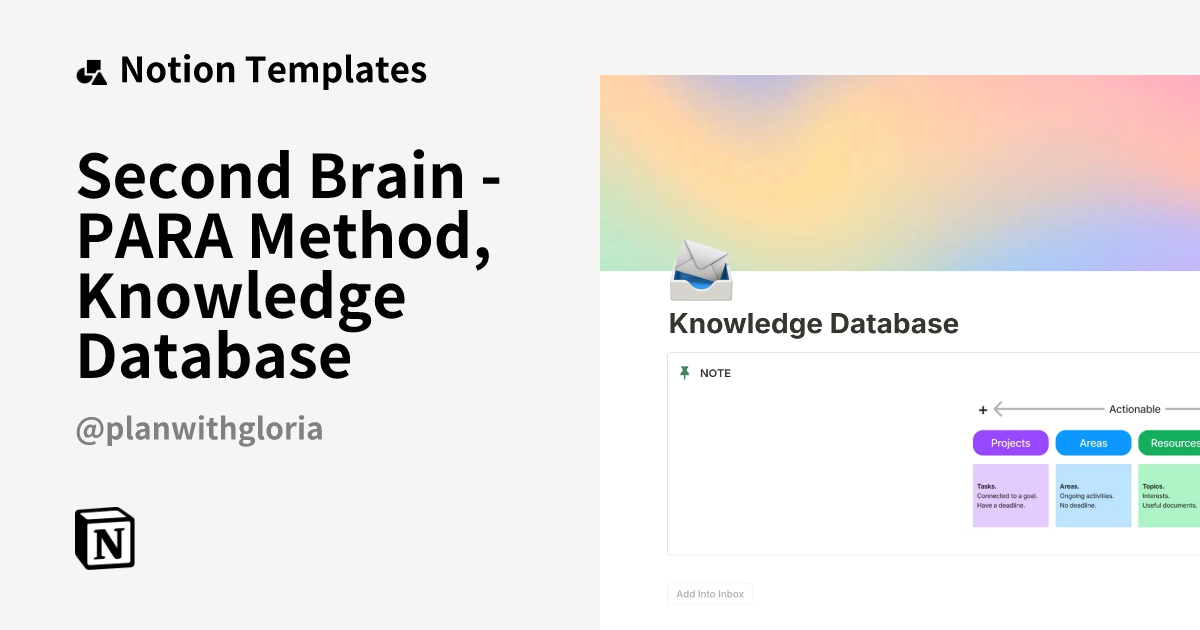 Second Brain - PARA Method, Knowledge Database Template | Notion ...