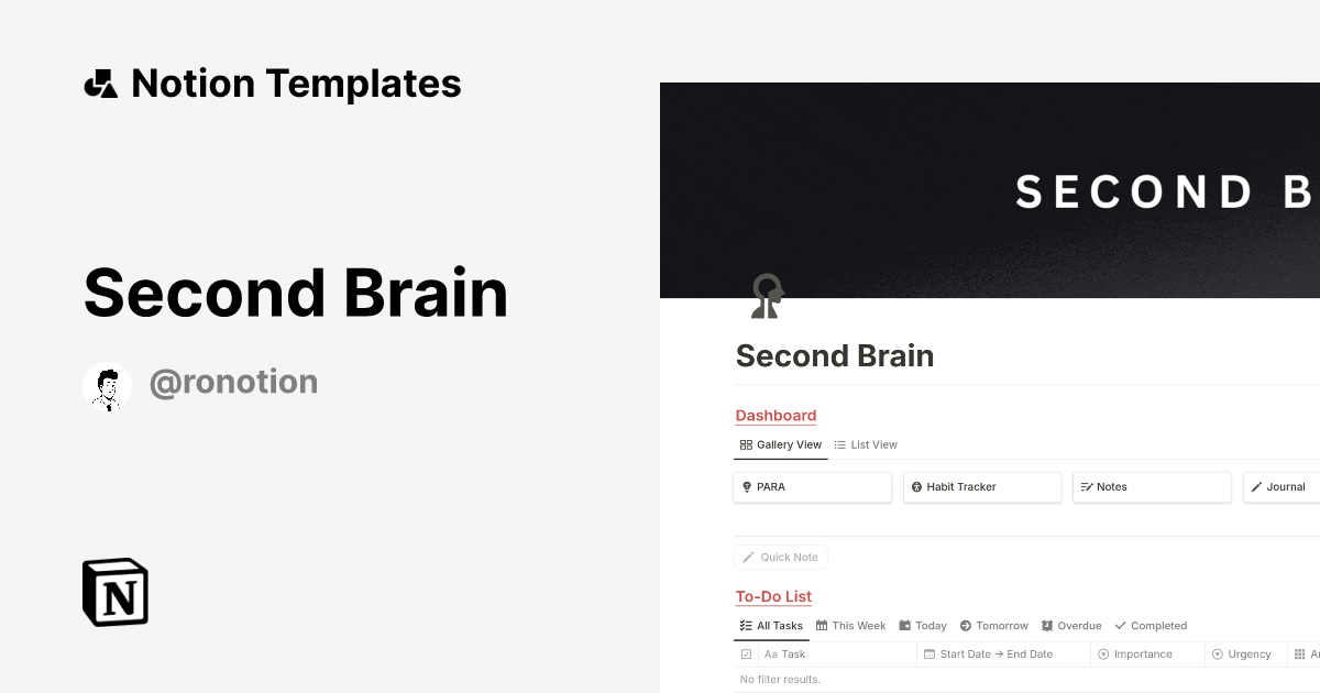 Second Brain Template by Ronotion | Notion Marketplace