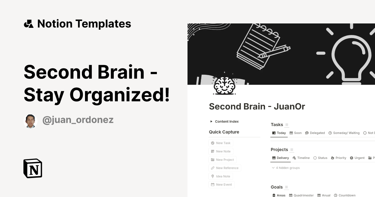 Second Brain - Stay Organized! Template | Notion Marketplace