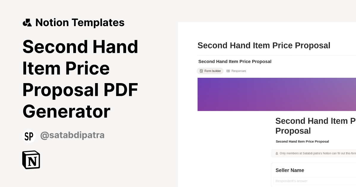 Second Hand Item Price Proposal PDF Generator Template | Notion Marketplace