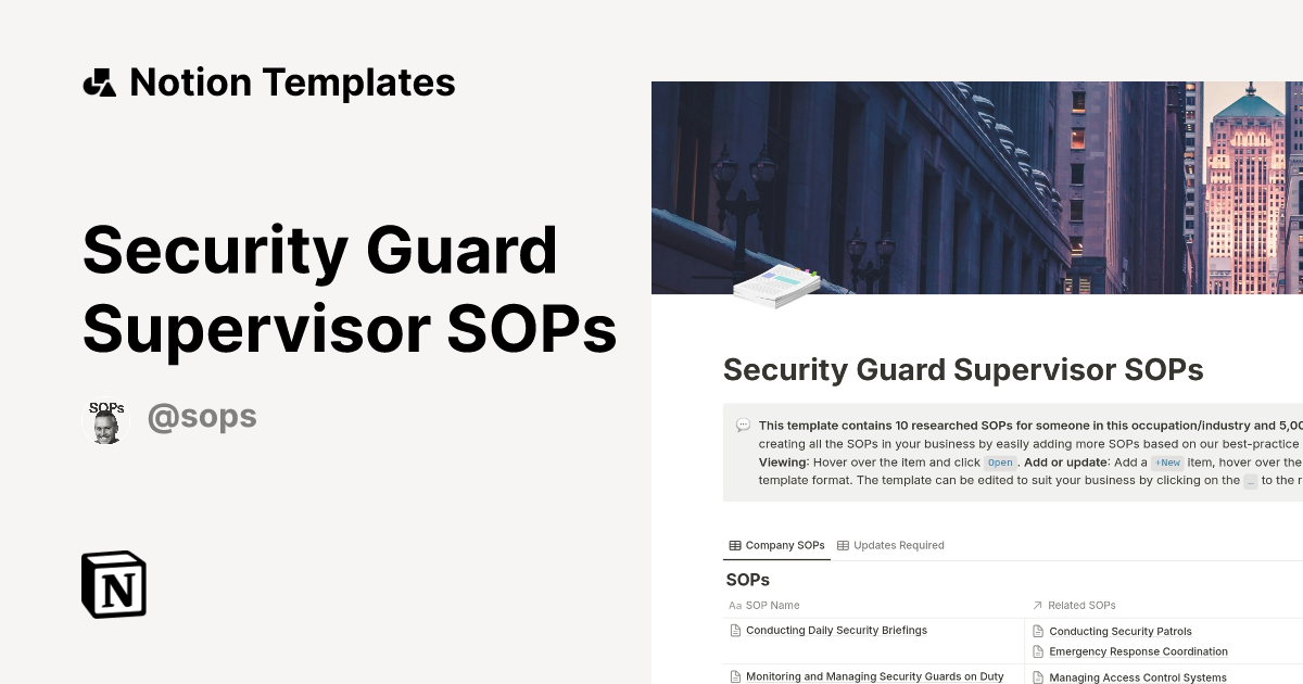 Security Guard Supervisor SOPs Template | Notion Marketplace