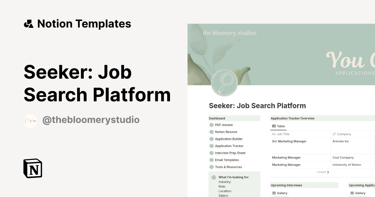 Seeker: Job Search Platform Template | Notion Marketplace