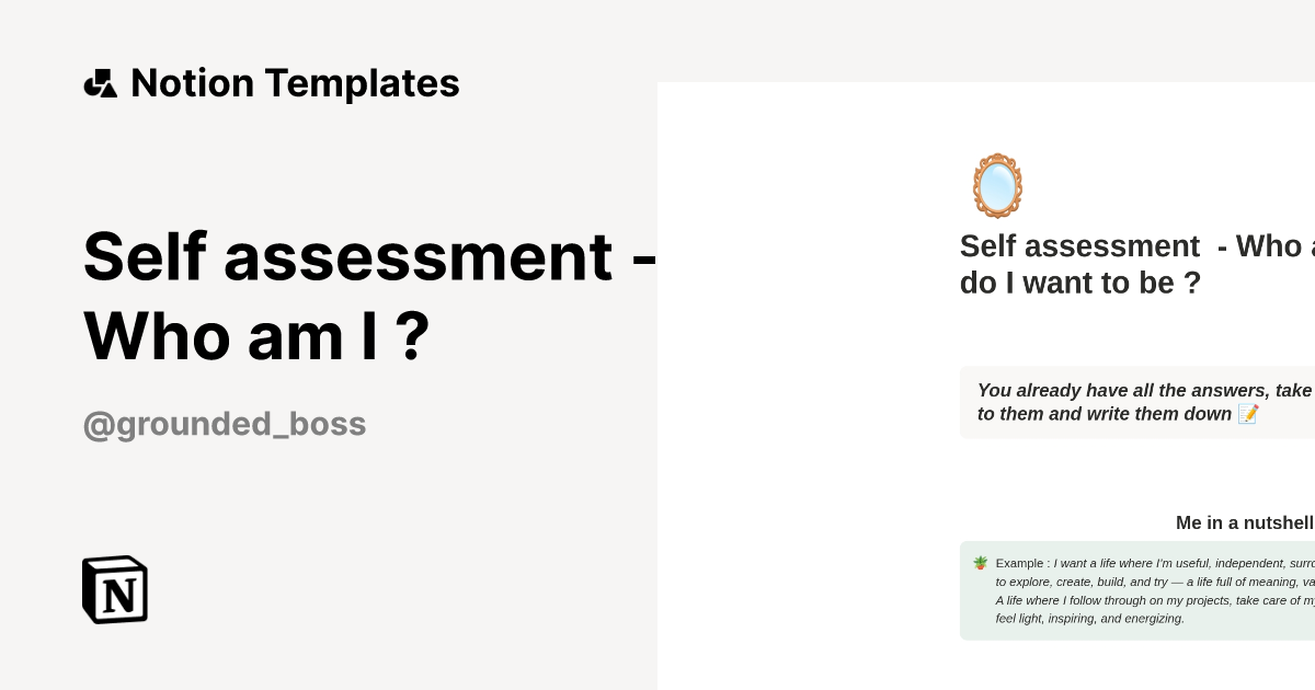 Self assessment - Who am I ? Template | Notion Marketplace