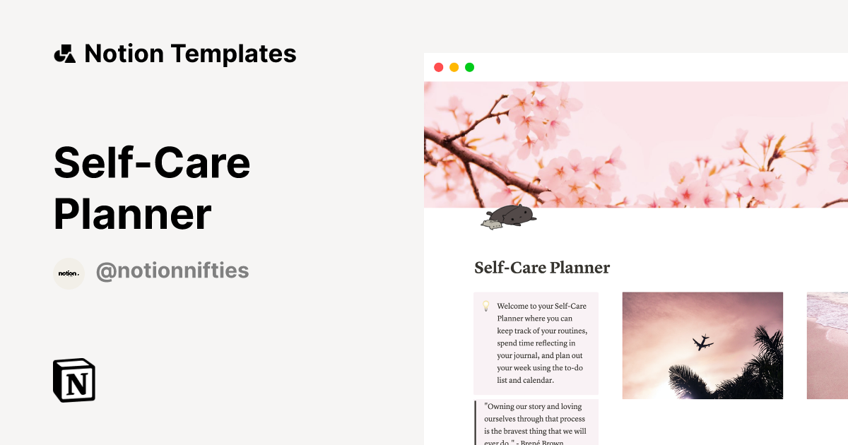 Self-Care Planner Template by Notion Nifties | Notion Marketplace