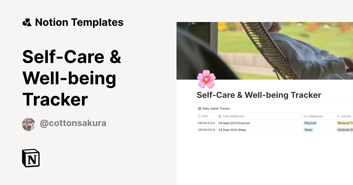 Self-Care & Well-being Tracker Template by CottonSakura | Notion ...