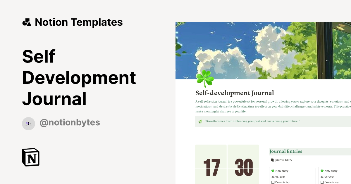 Self Development Journal Template by Notion Bytes | Notion Marketplace