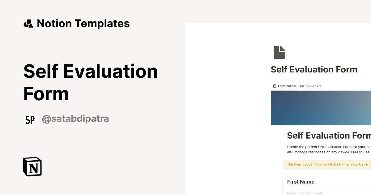 Self Evaluation Form Template by Satabdi Patra | Notion Marketplace
