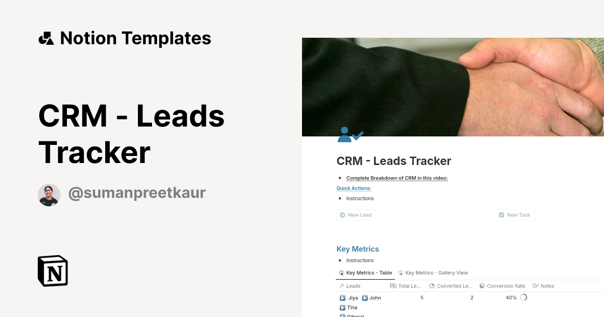 CRM - Leads Tracker Template by Kaur's Digital Creations | Notion Marketplace