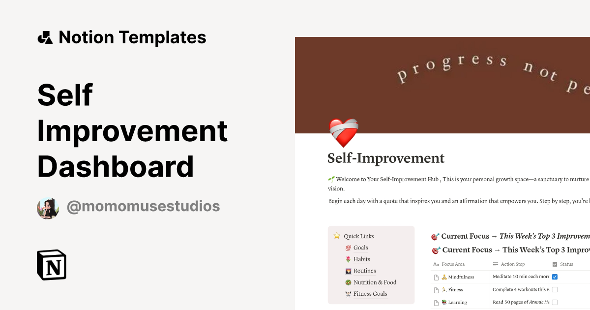 Self Improvement Dashboard Template | Notion Marketplace