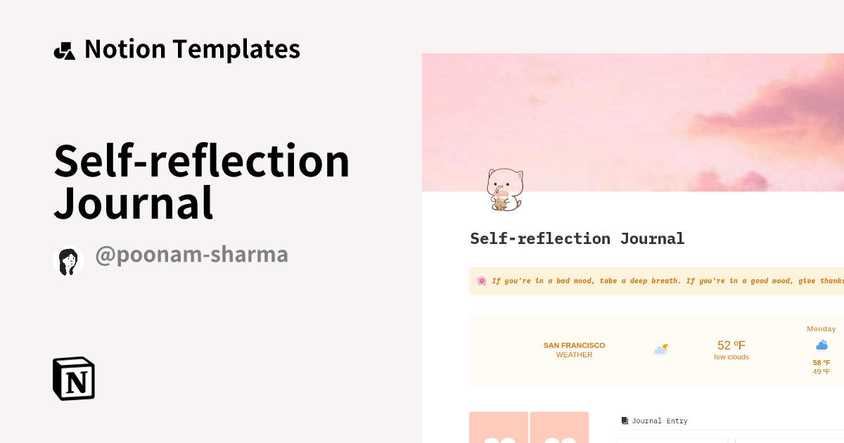 Self-reflection Journal Template by Poonam Sharma | Notion Marketplace