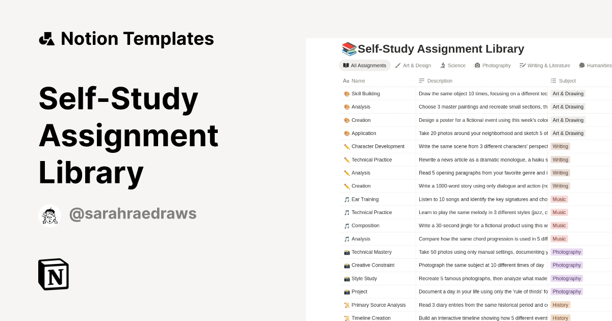 Self-Study Assignment Library Template | Notion Marketplace