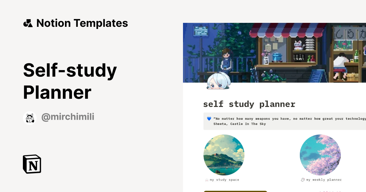 Self Study Planner Template By Mirchimili Notion Marketplace