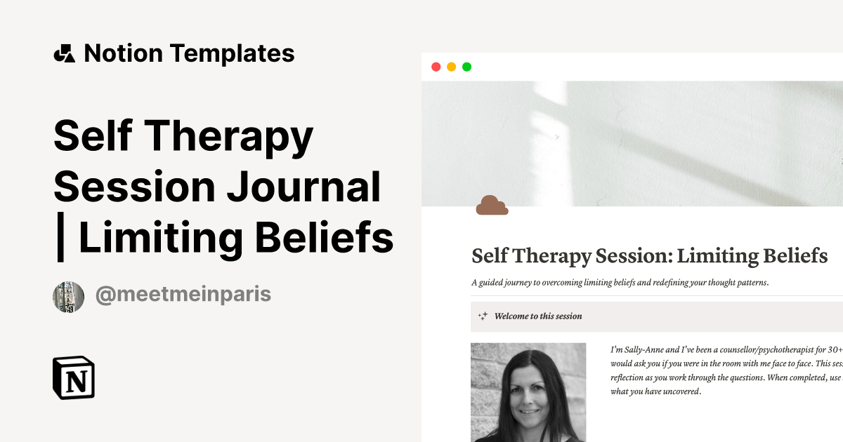 Self Therapy Session Journal | Limiting Beliefs Template by Meet me in Paris | Notion Marketplace