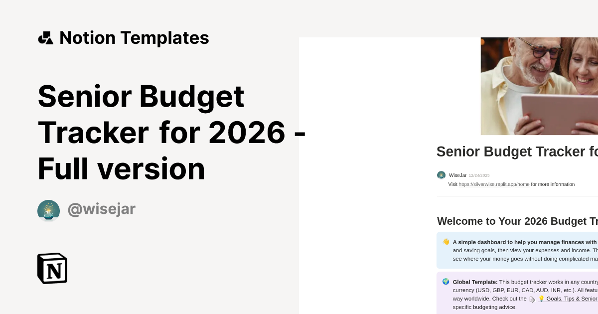 Senior Budget Tracker for 2026 - Full version Template | Notion Marketplace