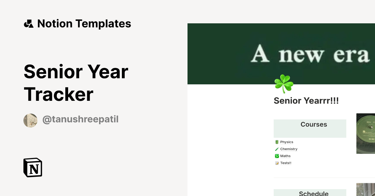 Senior Year Tracker Template by Tanushree Patil | Notion Marketplace