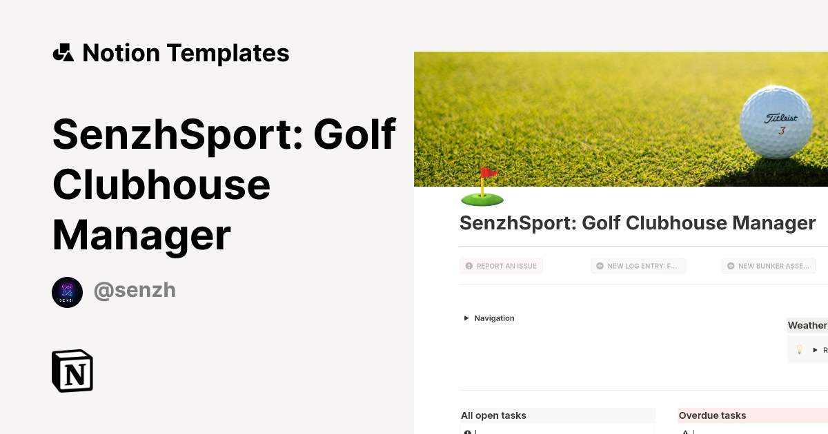 SenzhSport: Golf Clubhouse Manager Template by SENZH | Notion Marketplace