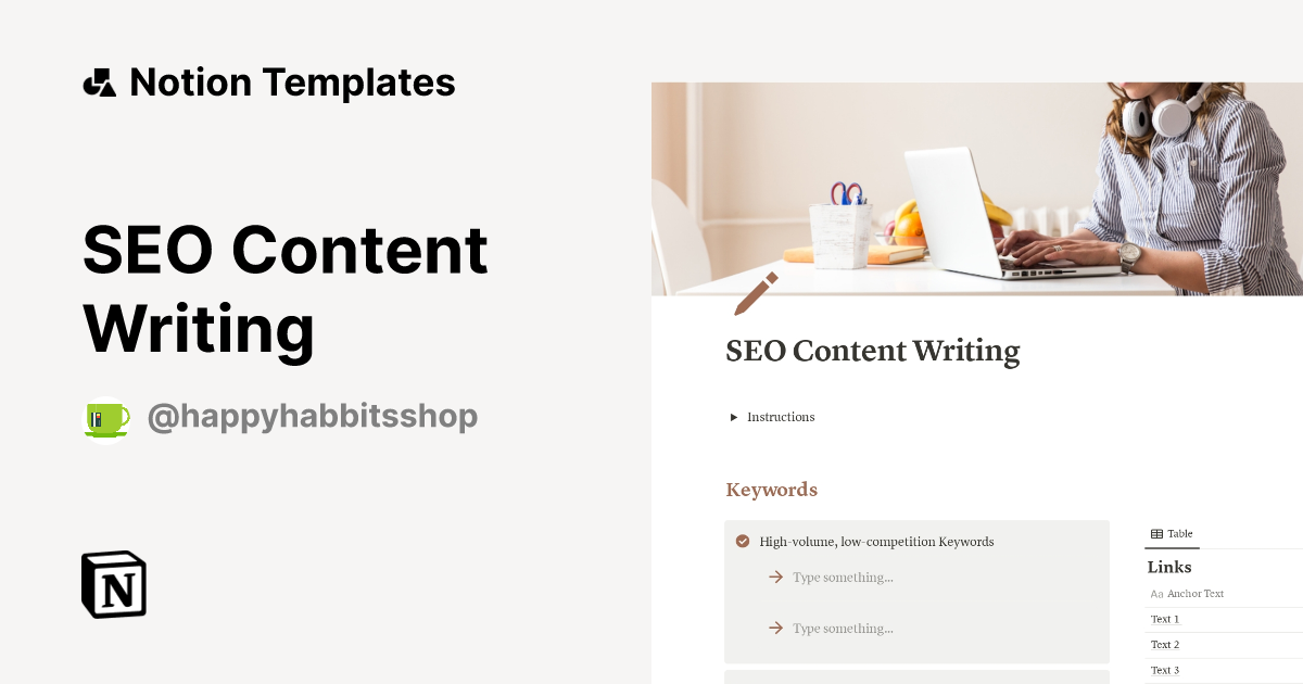 SEO Content Writing Template | Notion Marketplace